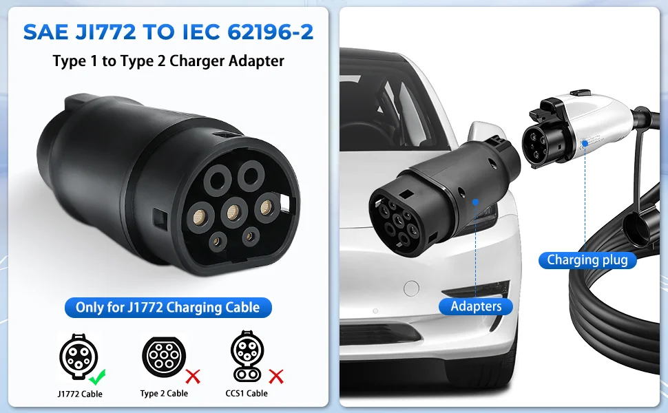 Vehicle Electric Car Adapter Ev Charger Type1 To Type2 New Energy 32a ...
