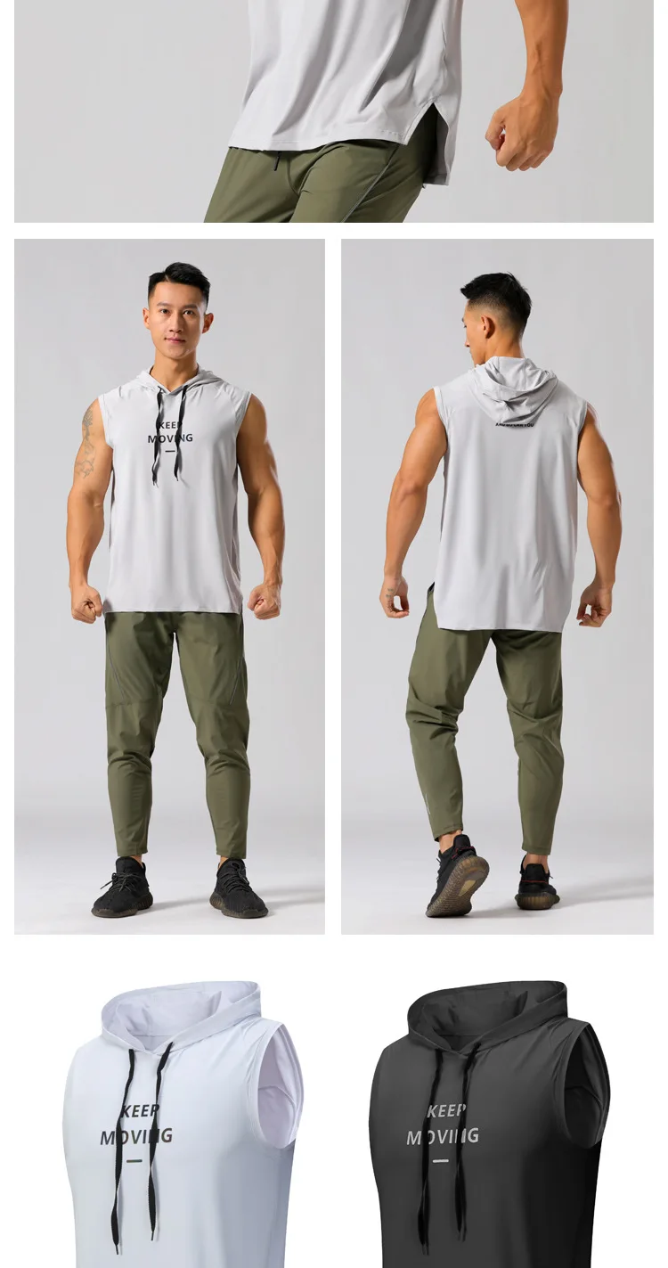 2023 Mens Sleeveless Hooded Gym Vest Plus Size Patchwork Color Sports ...