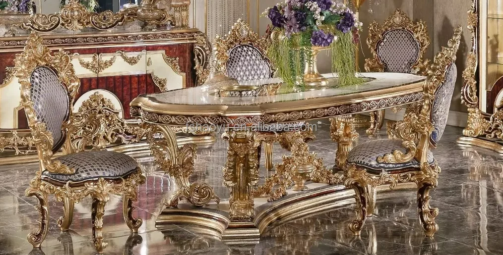 Luxury Wooden Dining Room Table Furniture Set Classic Royal Family ...