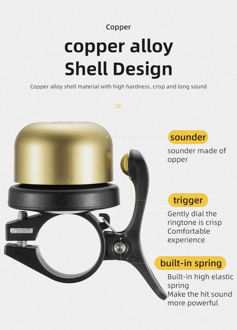 Rockbros Bicycle Bell Retro Bell Bronze Airtag Safety Ultra Loud ...