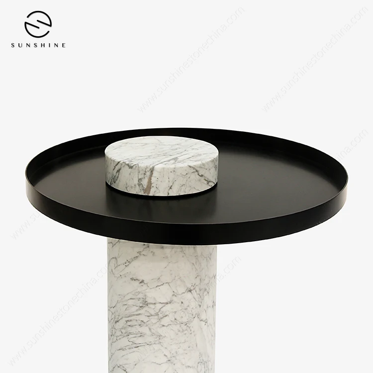 White Marble Base Round Sofa Table Tray,Mid Century Carrara Marble Armchair Cylinder Pillar ...