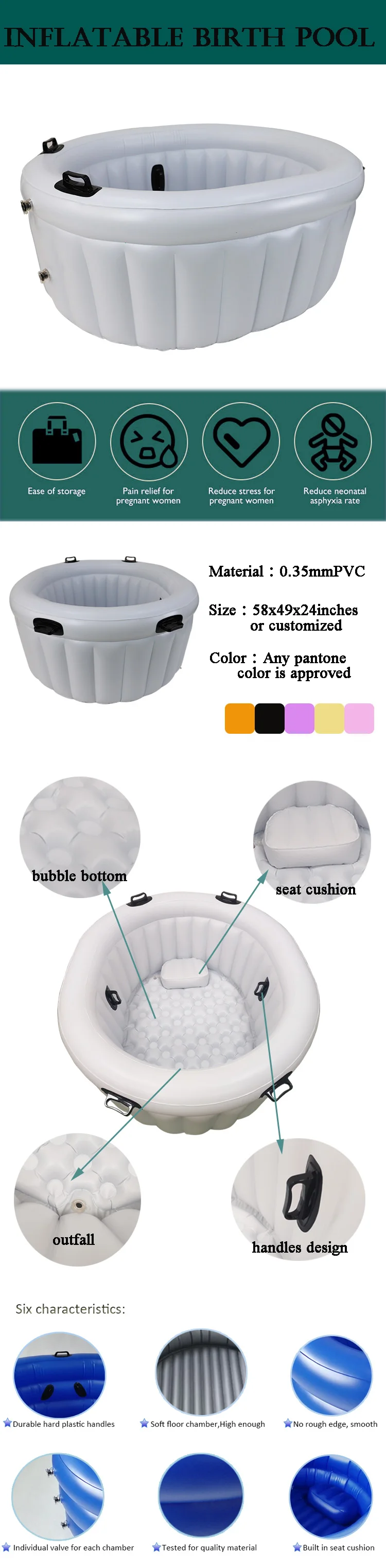 Inflatable White Birth Pool With Seat Cushion And Handles - Buy White ...