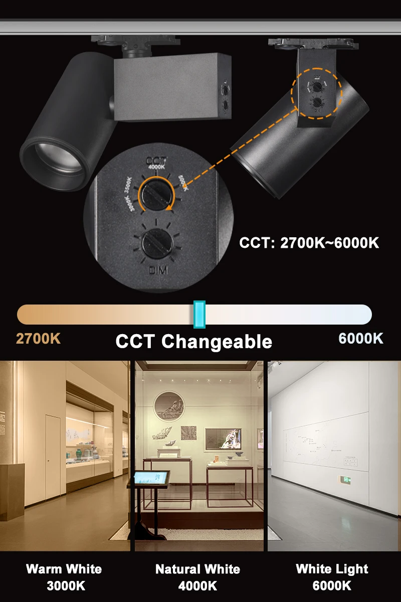 30W CCT Changing Track Light - Ideal for Museums & Art Galleries