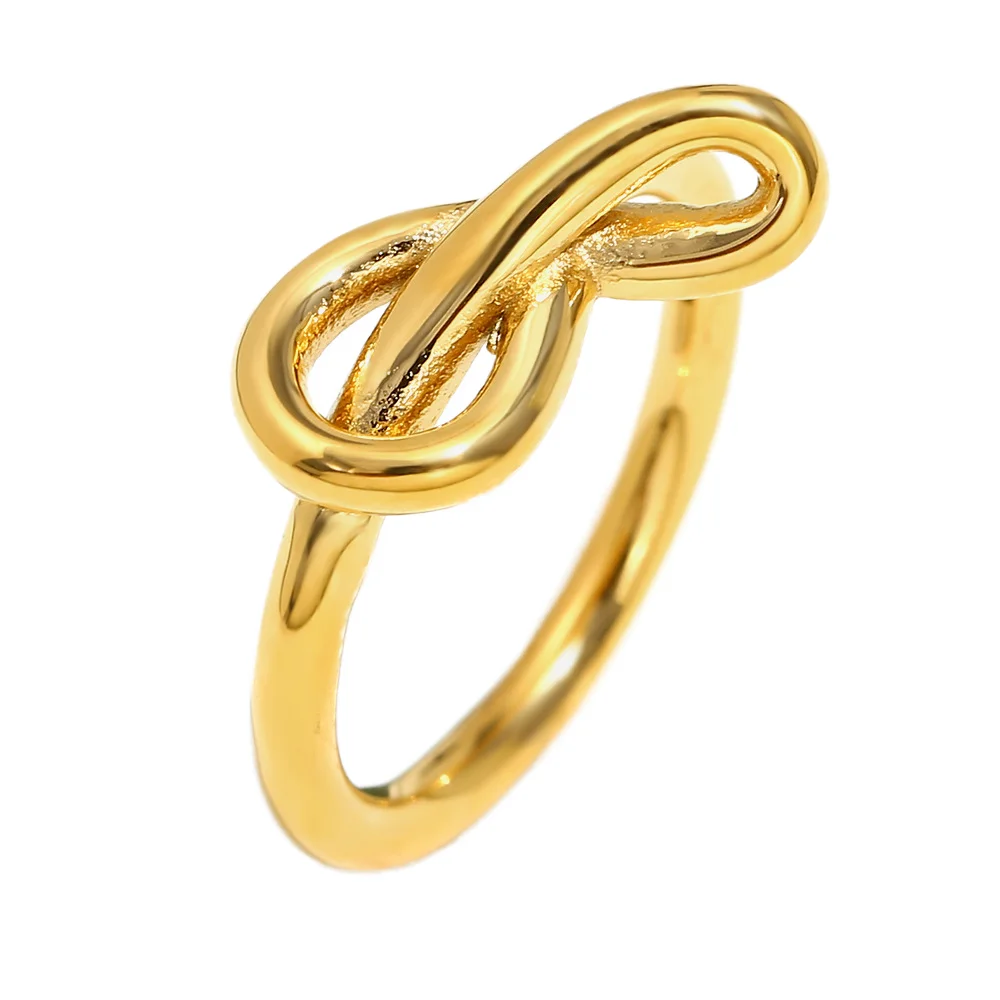 18K Gold Plated Signet Ring Waterproof Stainless Steel Trendy Bow ...