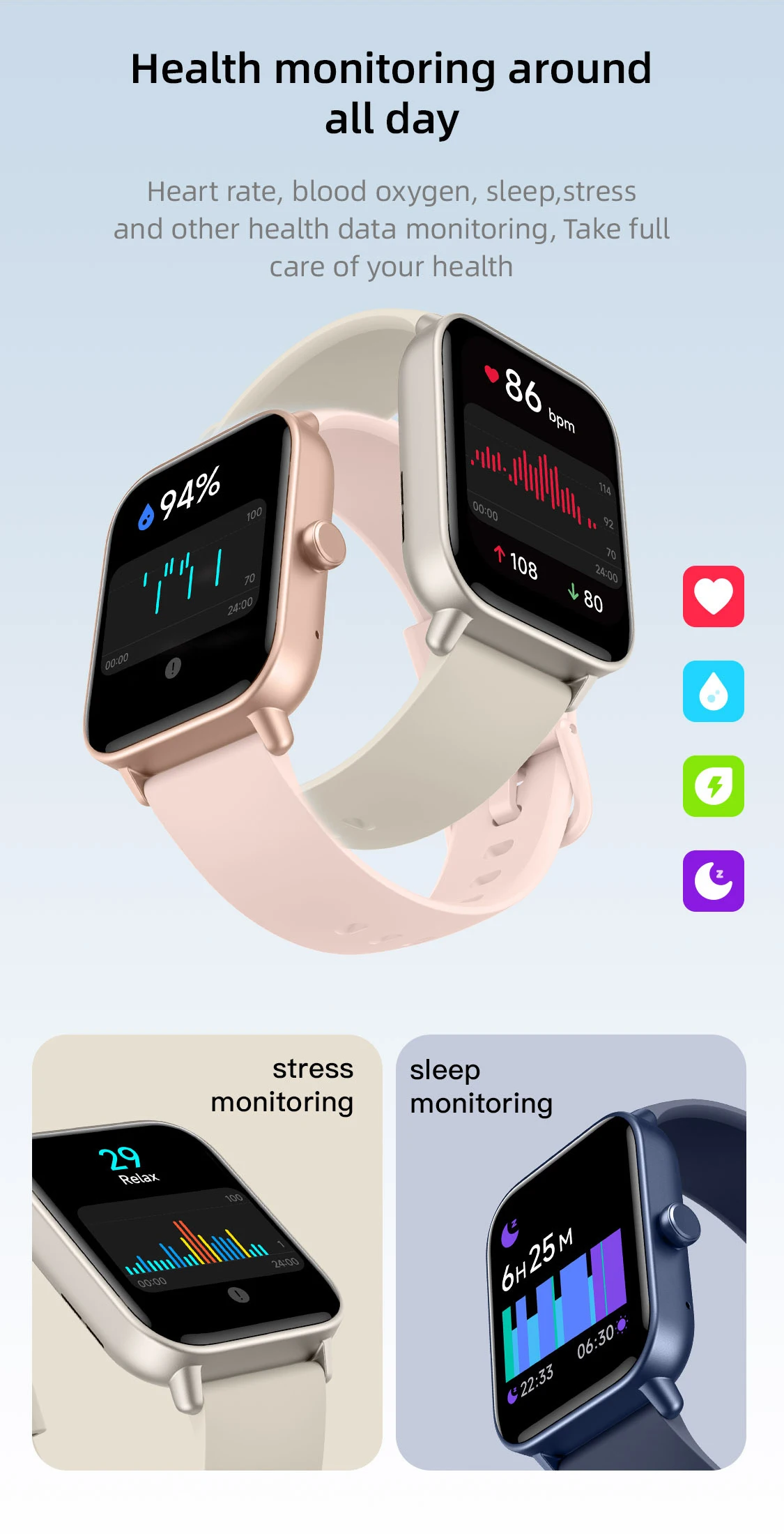IDW19 Smartwatch - Unisex Fitness Tracker with Heart Rate Monitor