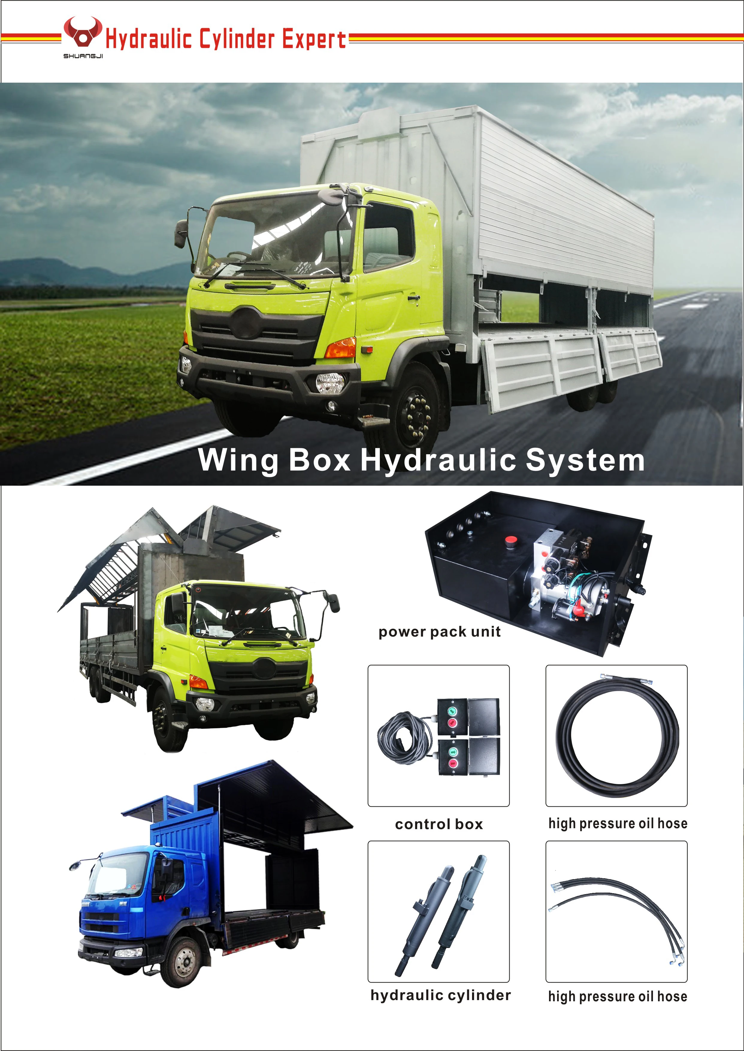 Wing Truck Hydraulic Lifting Cylinders - 4 Pcs 350mm Stroke