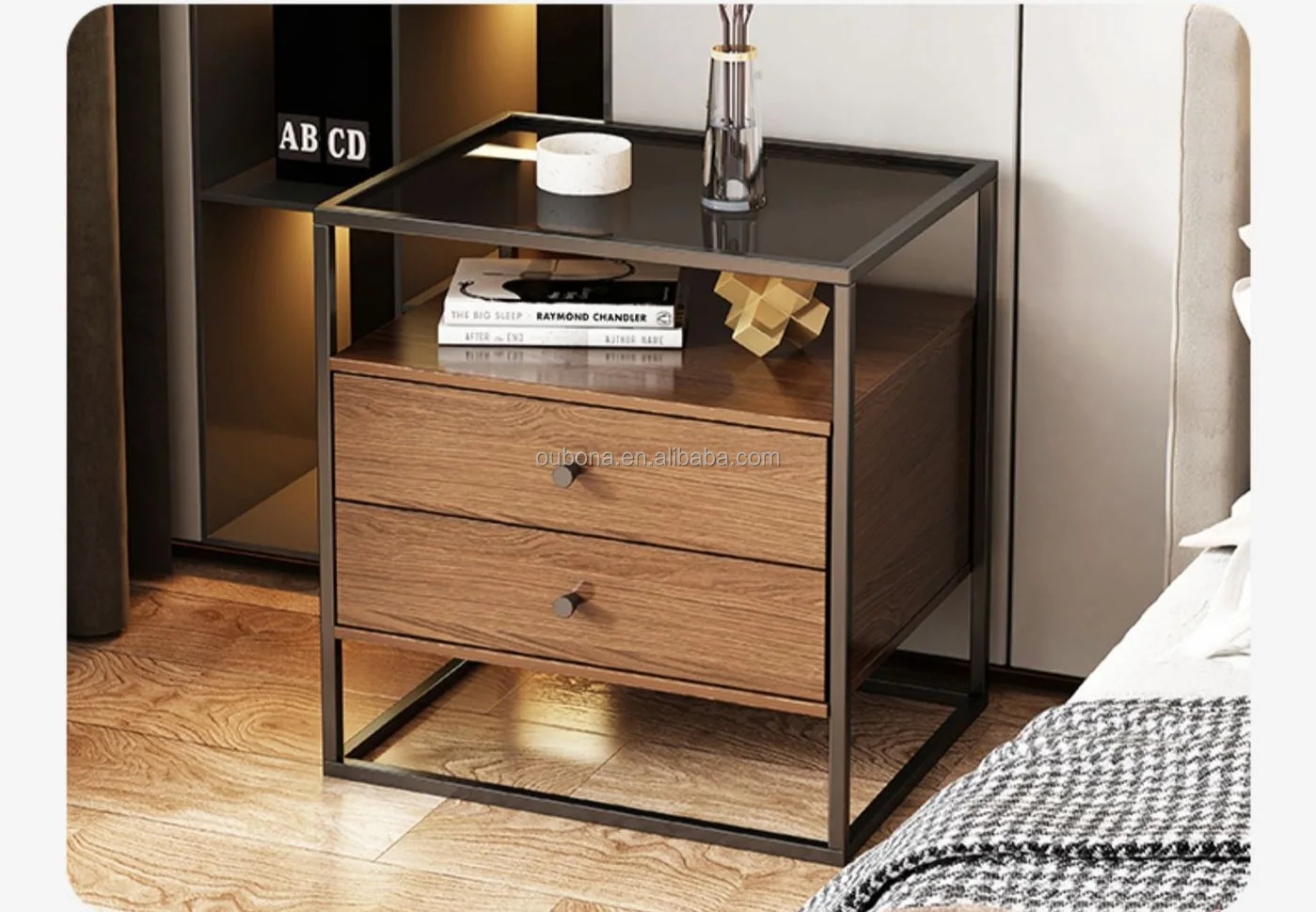 Modern Side End Table 3-Tier Nightstand with Glass Top and Storage Drawer Bedside Table for ...