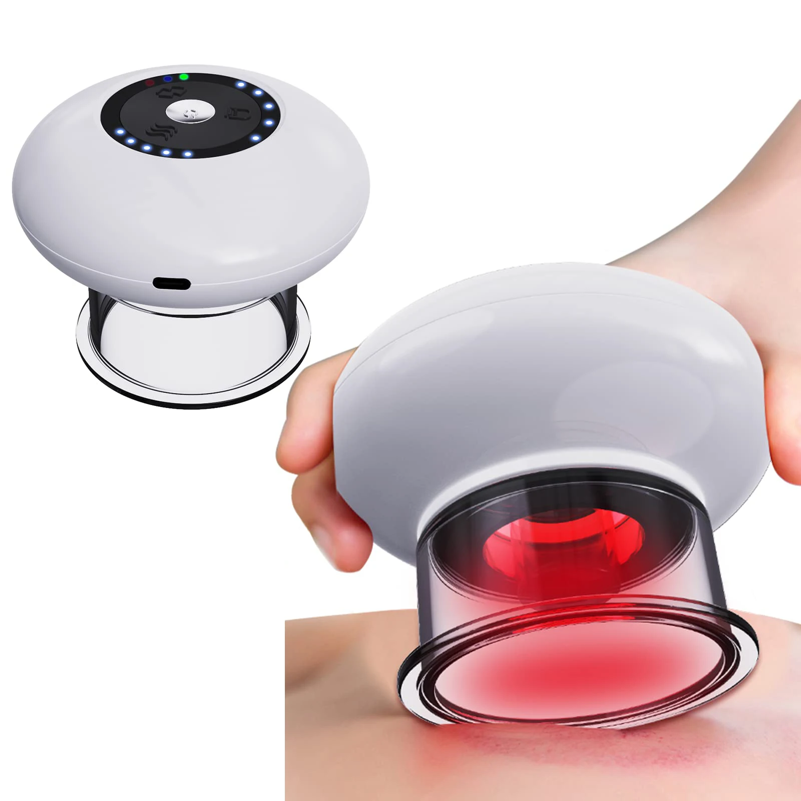 Rechargeable Smart Cupping Therapy Set - 3 In 1 Red Heating Electric ...