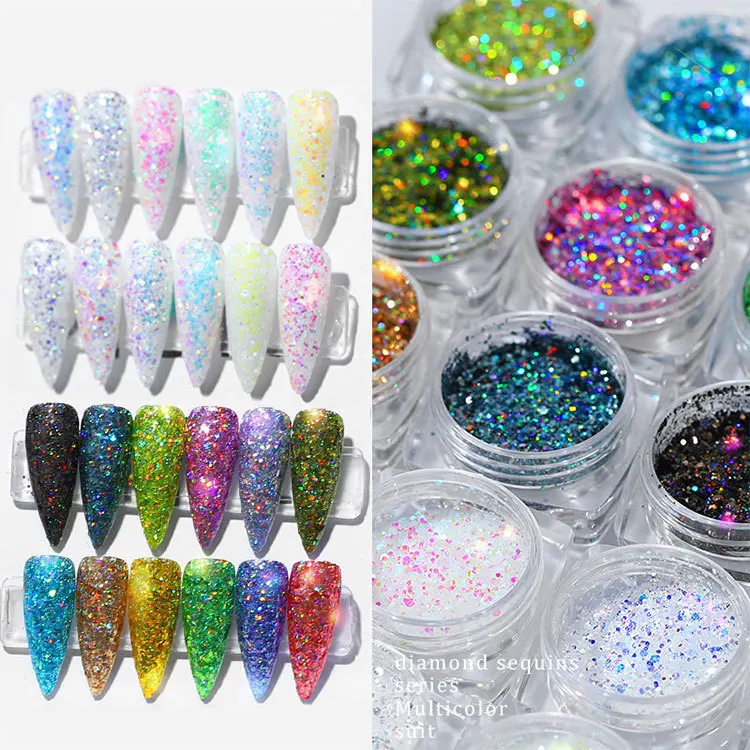 DIY Nail Decoration Holographic Flakes Stickers 3D Glitter Sequins Nail ...