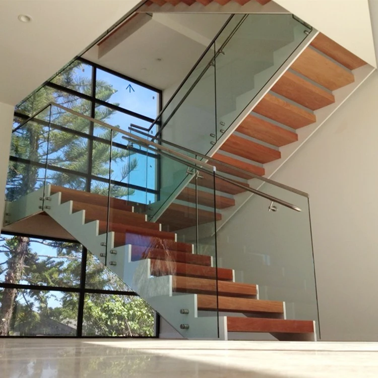 Indoor Single Beam Staircase Design Interior Single Flight Stair Glass ...