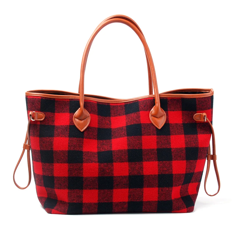 Wholesale Buffalo Plaid Tote Red Check Handbag With Pu Handle And ...