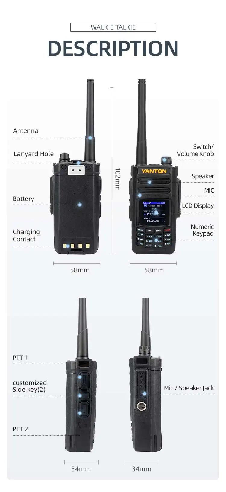 Dual Sim Card Two-Way Radio Walkie Talkie UHF VHF 4G PTT LTE