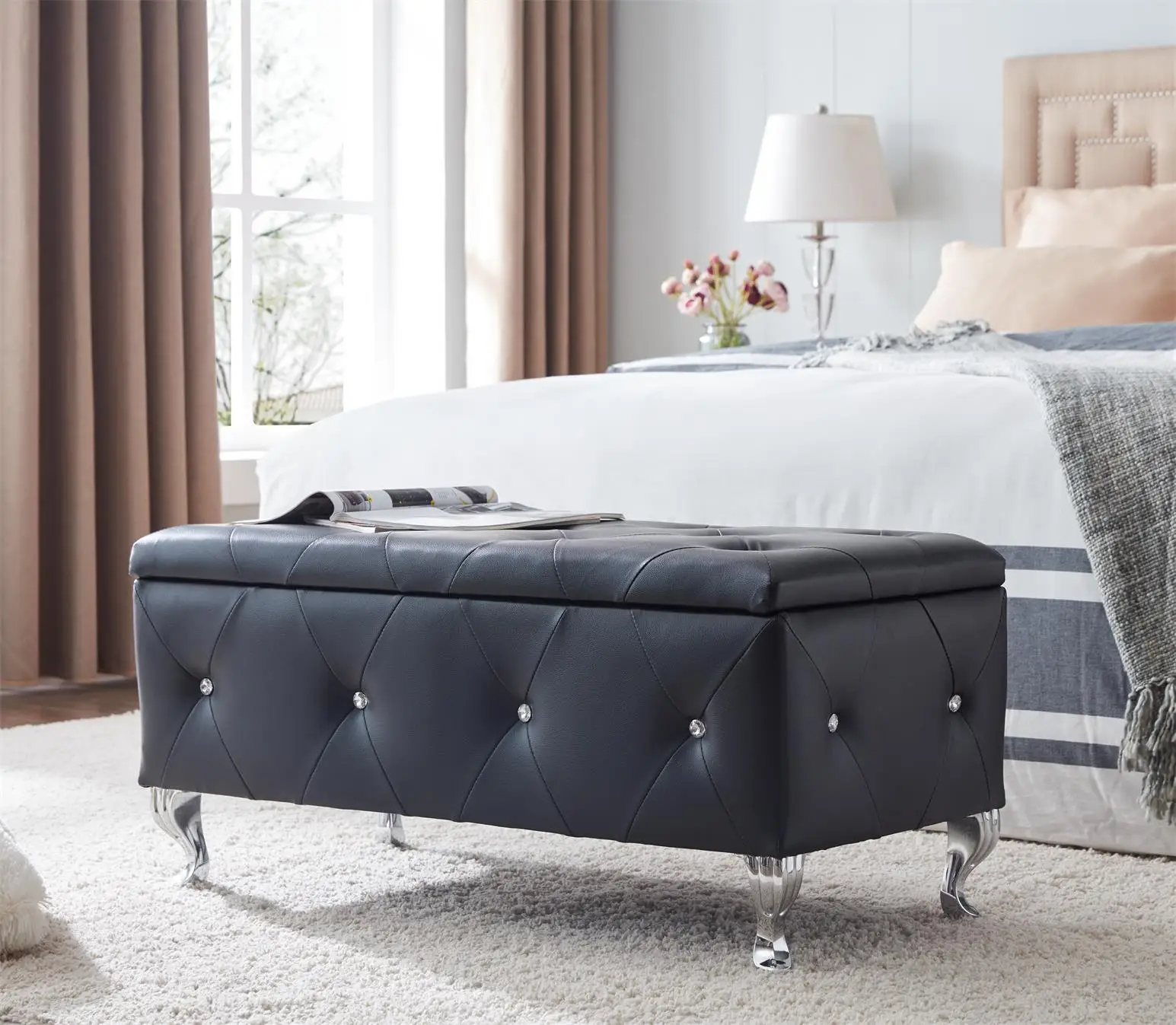 multifunction leather box seat storage bench white tufted stool ...