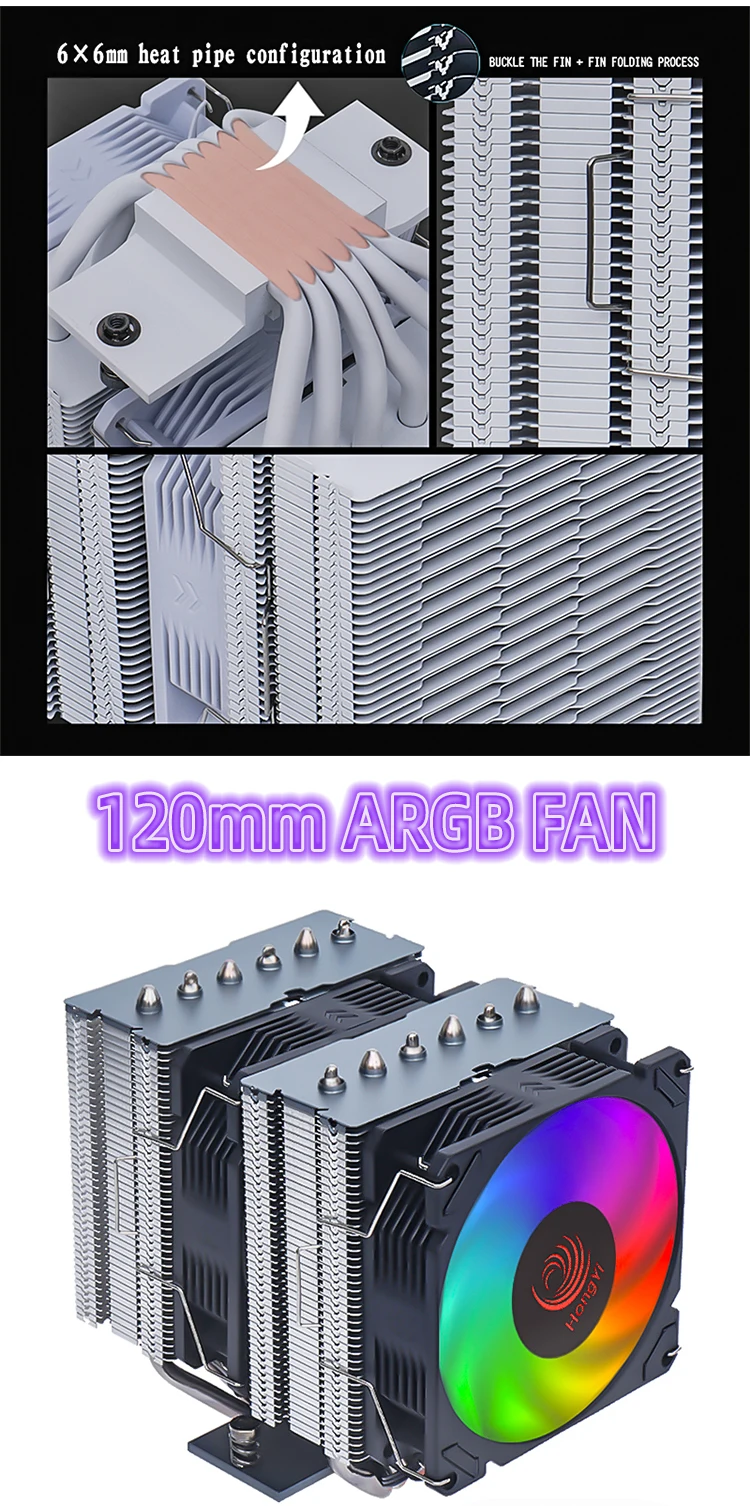 Cpu Cooler Dual Tower Pwm Fans With 92mm Argb Fan 6 Heatpipes Processor ...