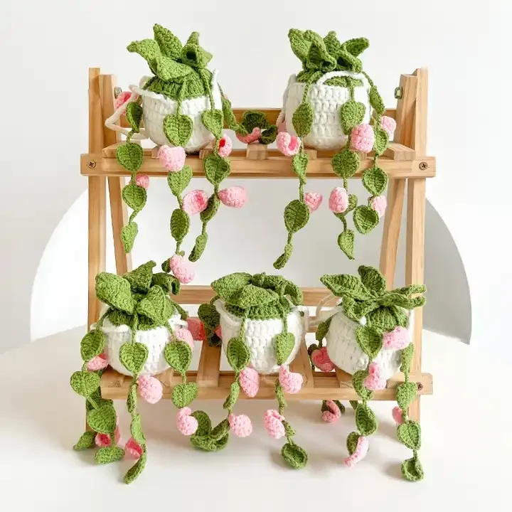 Handmade Flowers Pot Mini Potted Knitting Pothos Flowers Crochet Home ...