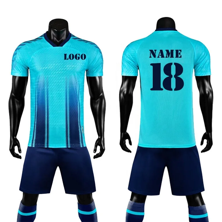Blue Stripes Football Jersey Sets Quick Dry Sublimation Wear For Men's ...