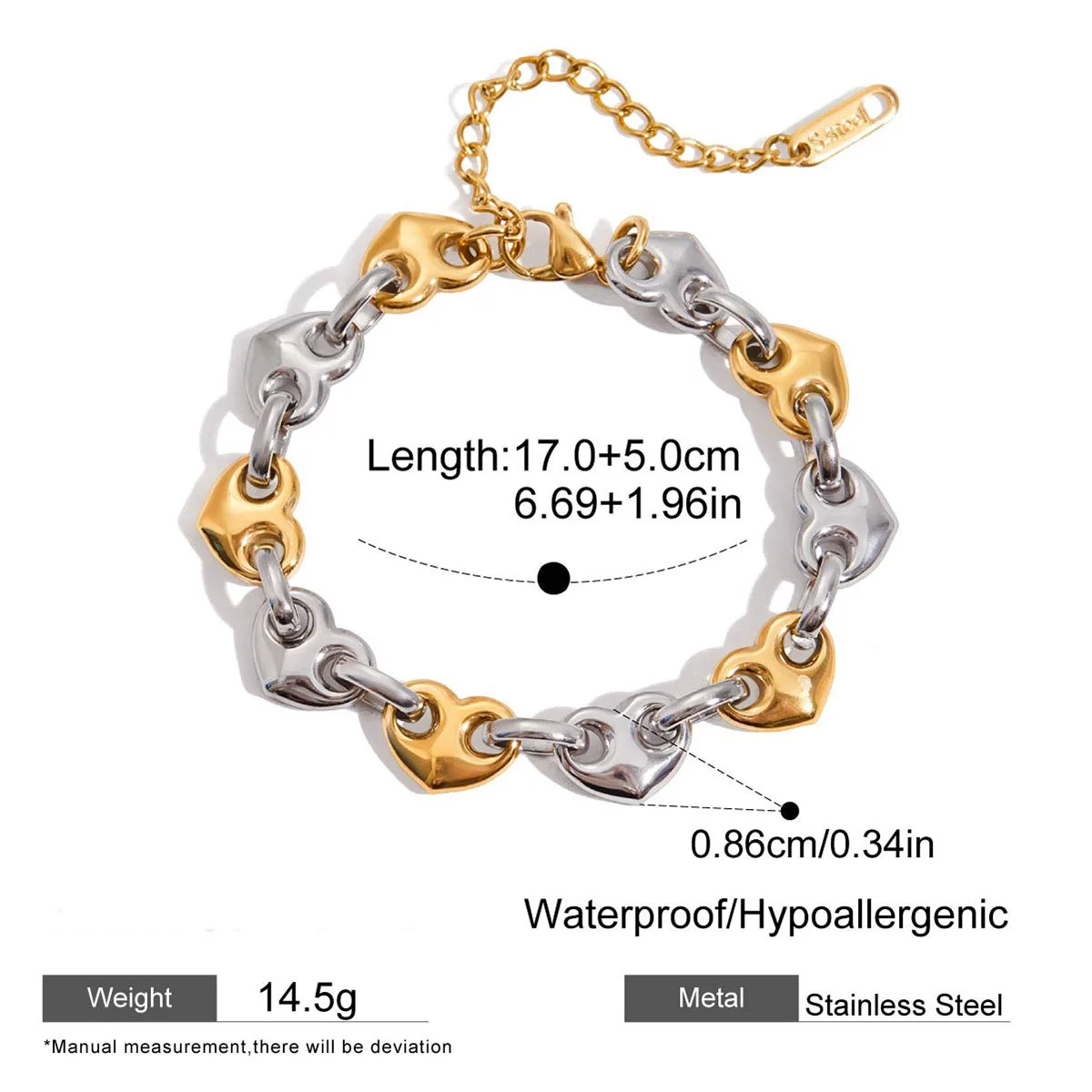 ERESI 18K Gold Plated High Polish Heart Tennis Chain Necklace Stainless ...