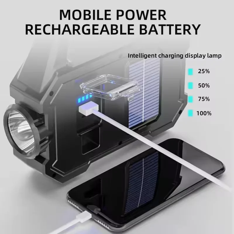 Multifunction Solar Power Bank Work Light Searchlight Flashlight ...