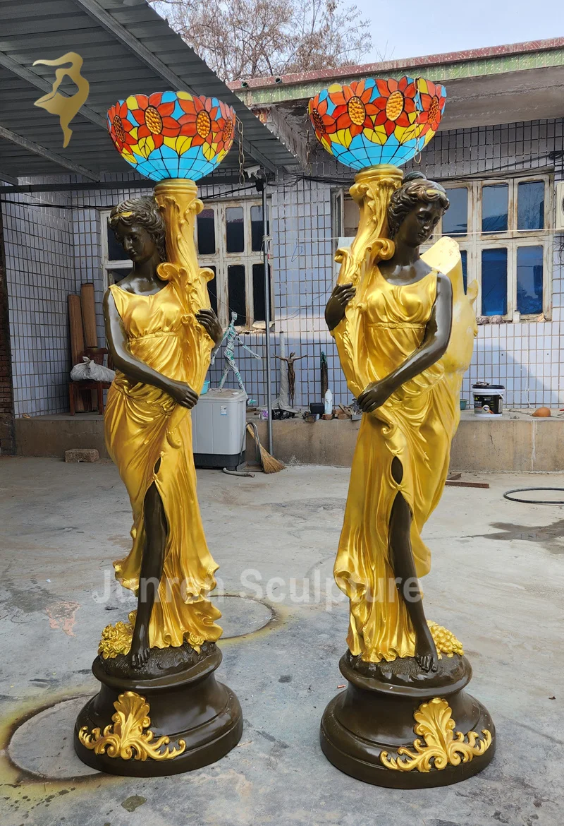 Luxury Life Size Antique Golden Bronze Statue Lamp Bronze Sculpture ...