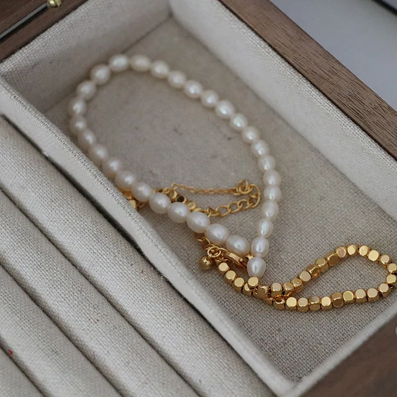 Mix Chain Stainless Steel Beaded Small Cubic Bricks Necklace Natural Freshwater Pearl Choker ...