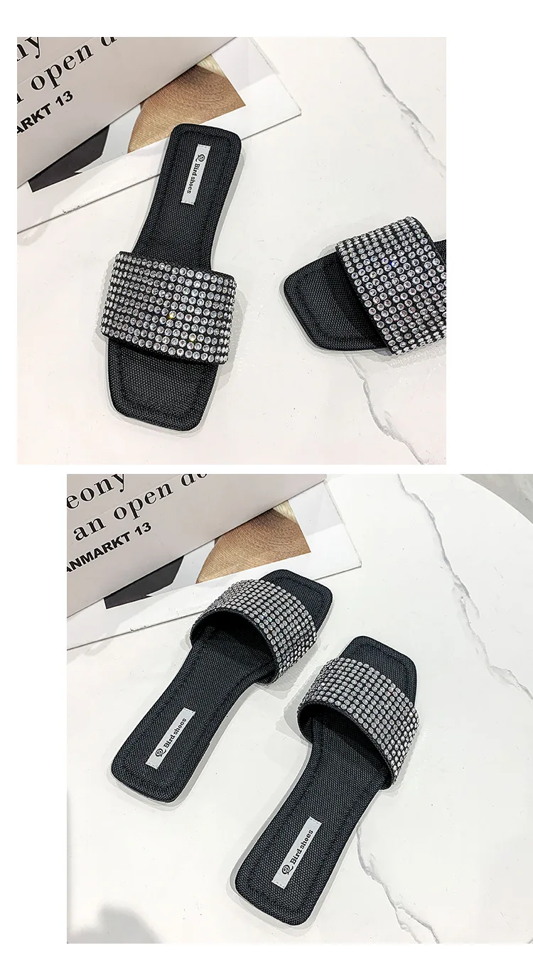 Plus Size Slippers Shining Rhinestone Diamond slippers Flat Sandals for ...
