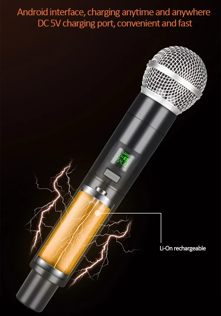 Uhf Dynamic Microfone Sem Fio Rechargeable Universal Handheld Cordless ...