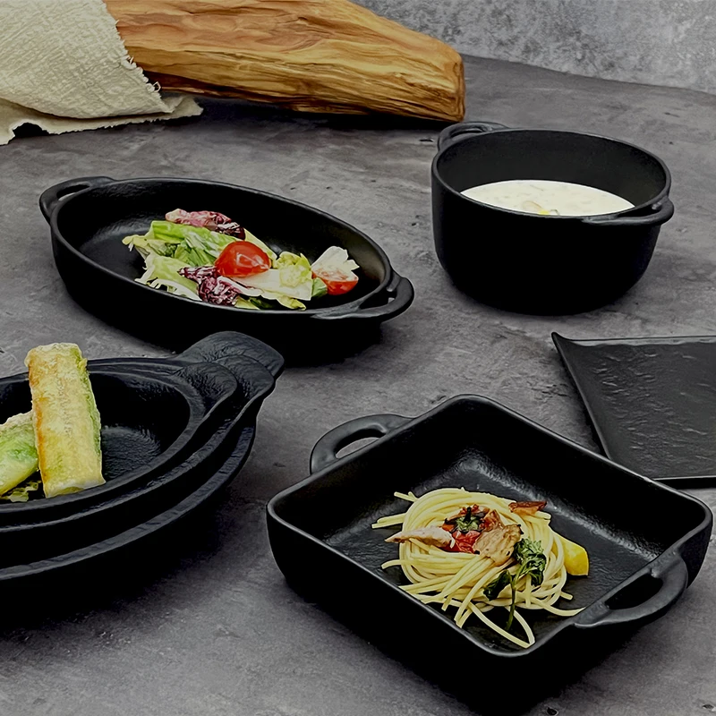 Ceramic Dinnerware Set Black Dinnerware Restaurant Entree Plates Black ...