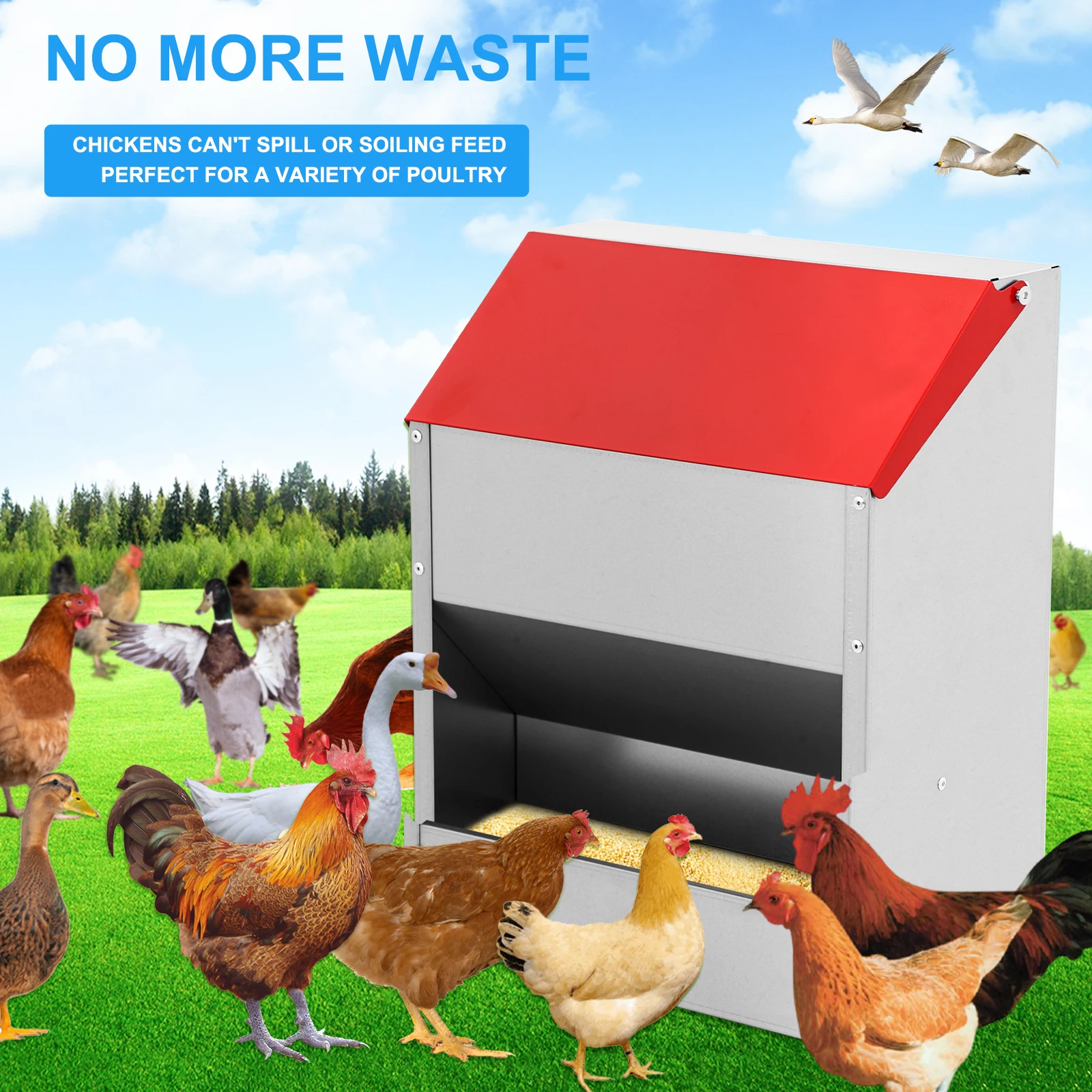 50lbs Capacity Galvanized Chicken Feeder,Outdoor Weatherproof Metal ...