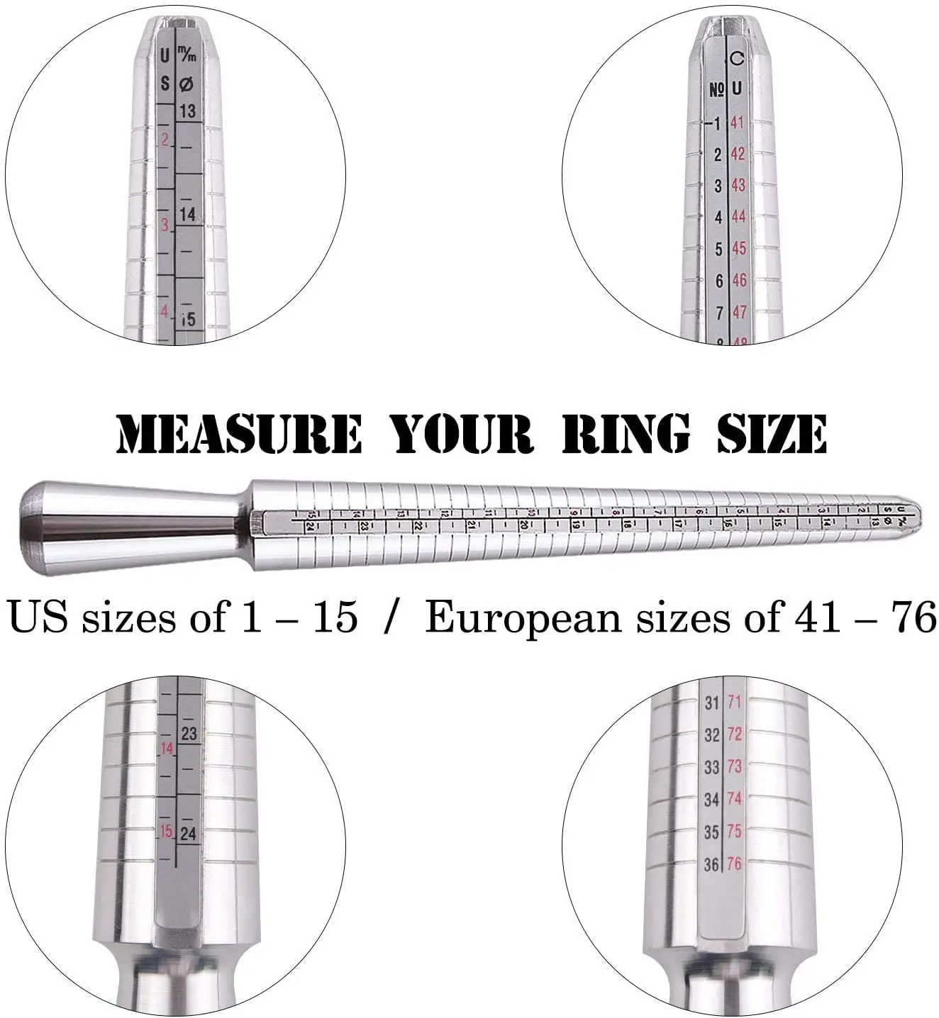 Metal Ring Sizer Tool Set - USA to UK Ring Size Converter
