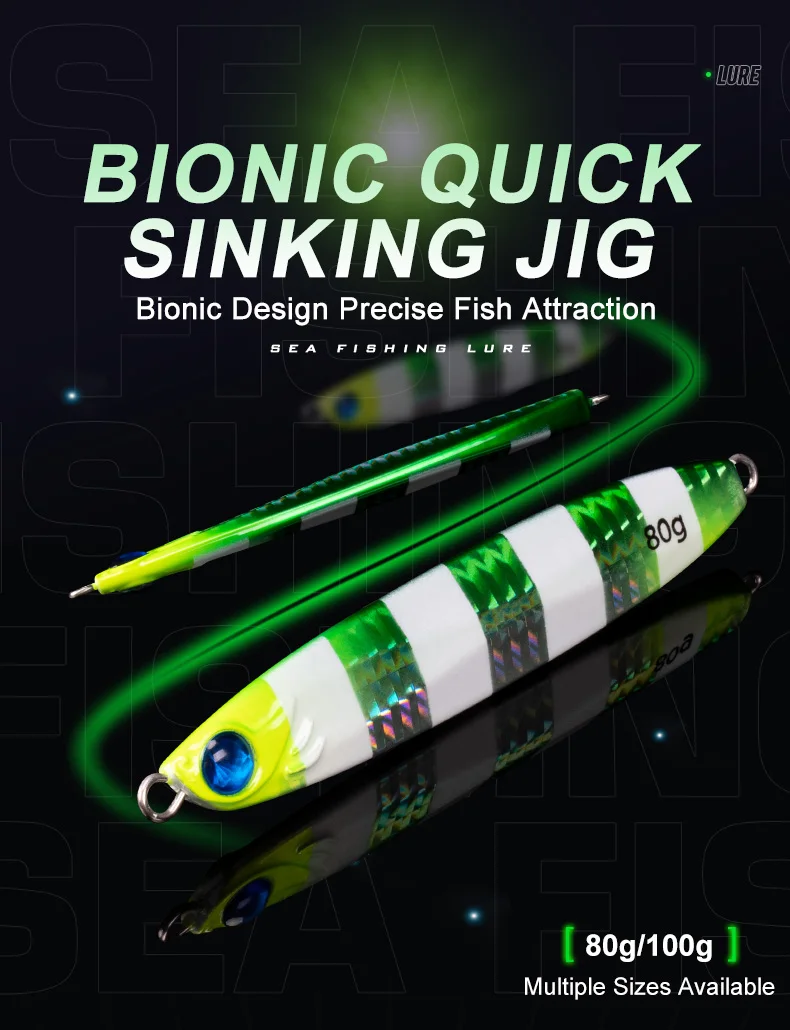 New Slow Pitch Jigging Lures 80g 100g Luminous Shore Casting Seawater Tuna Fishing Lure Metal ...