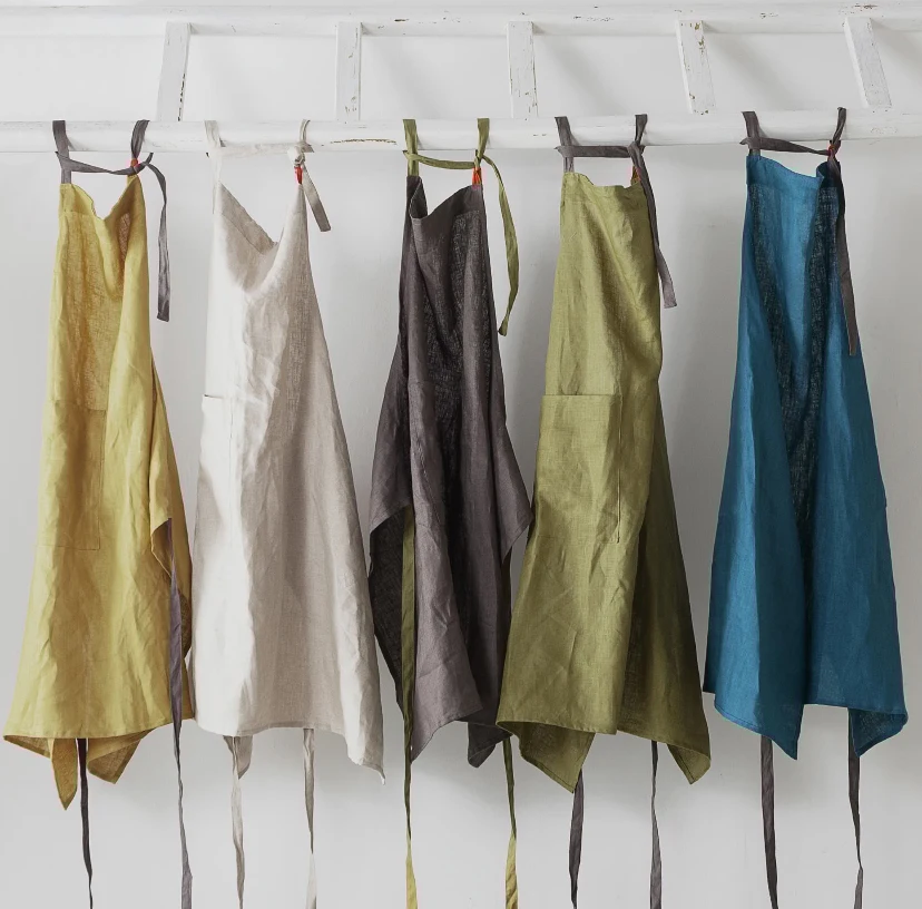 Custom Fabric Big Large Size Stone Wash Green Linen Apron for Women ...