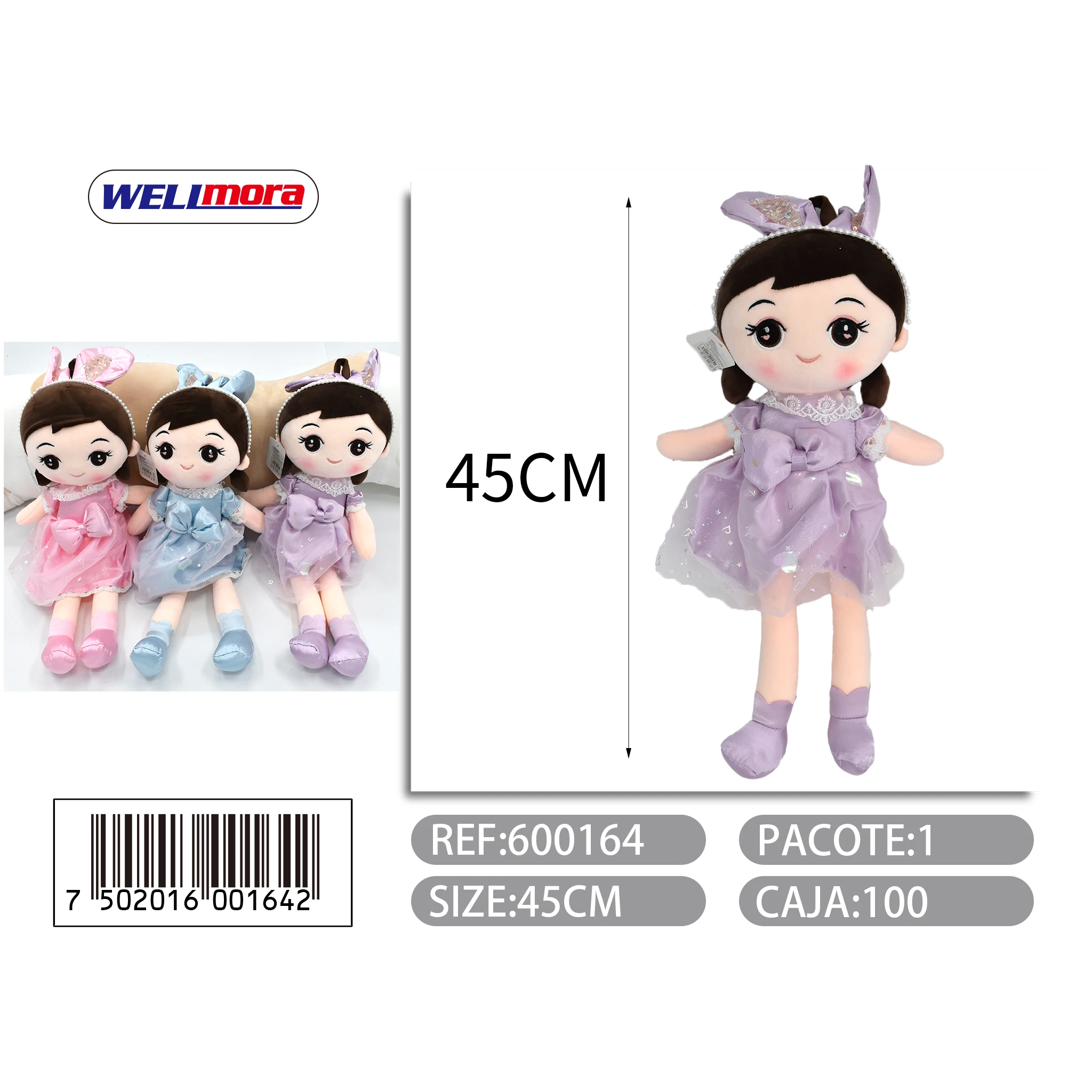 45Cm Soft Plush Doll With Bow Dress And Bunny Ears, Cute Stuffed Toy ...