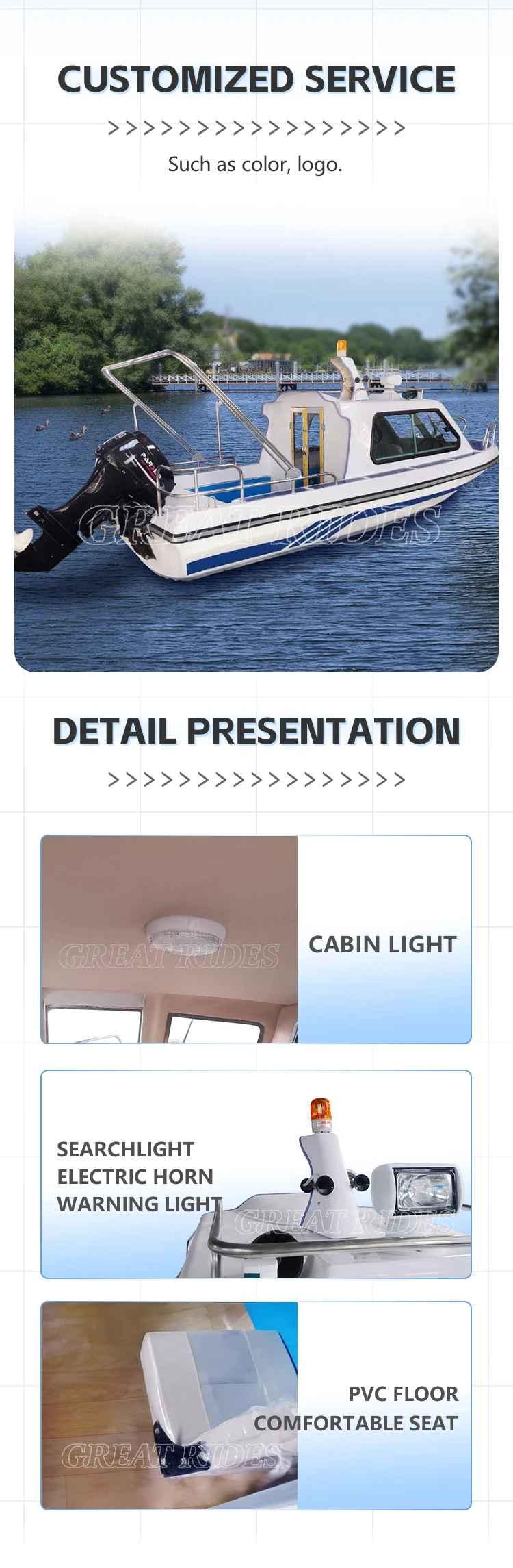 17ft/5.2m Fiberglass Small Jet Ski Wave Boat Half Closed Cabin Speed ...