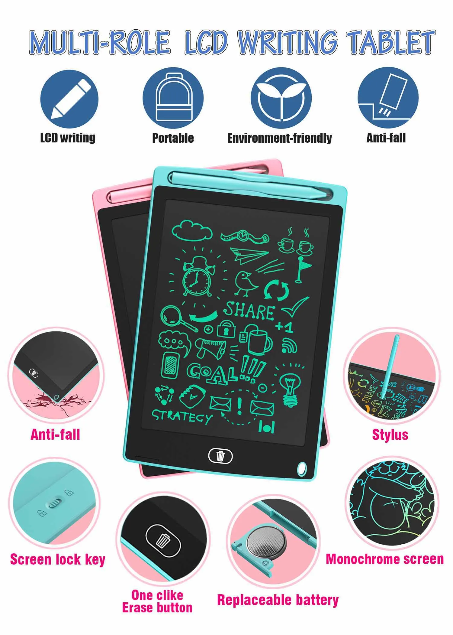 Kids Educational Drawing Toys Paperless Magic Slate Graphic Tablet With ...