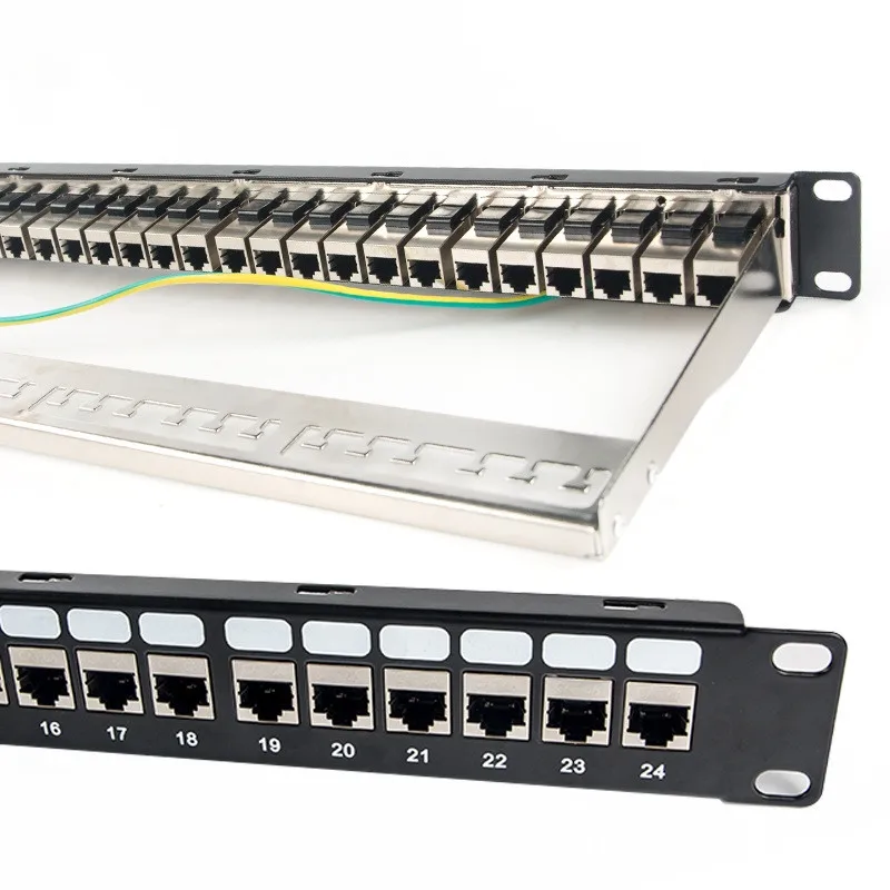 Patch Panel 24 Port Cat6A Cat7 Cat8 STP 19-Inch with Removable Back Bar ...