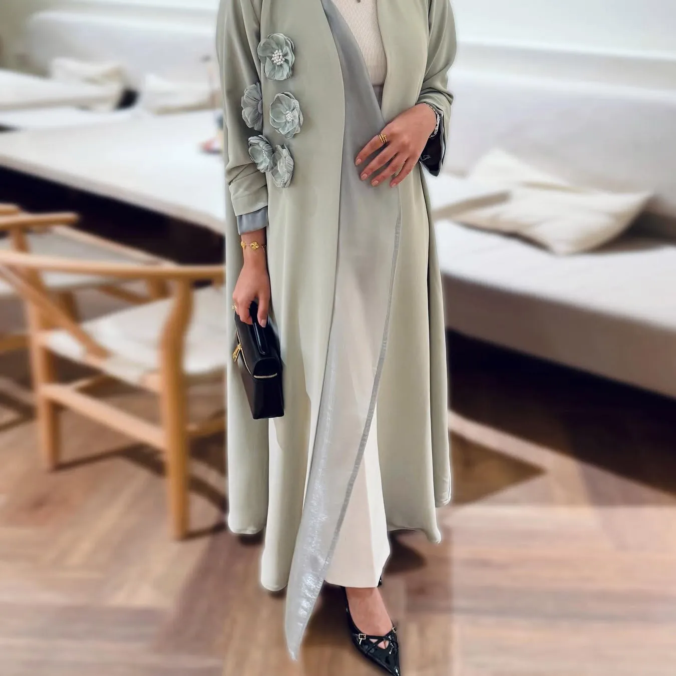 Modest Women's ODM Polyester Breathable Open Abaya Muslim Kaftan Dress ...