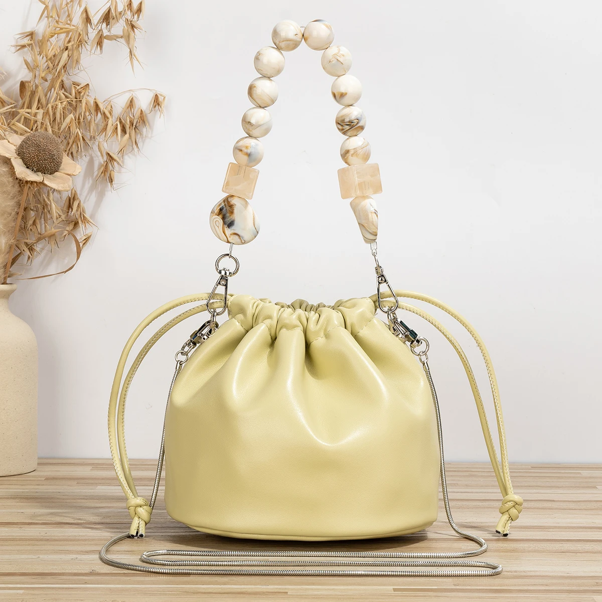 French New Fashion Mini Pearl Drawstring Handbag High Quality Soft ...