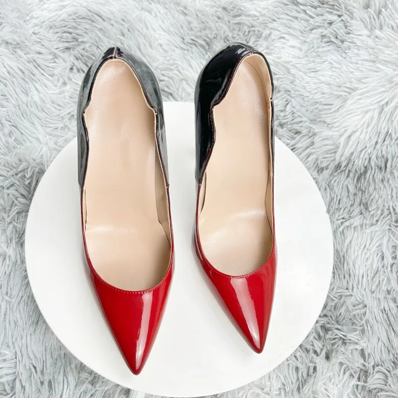 Fashion 10cm 12cm High Heel Gradient Red Black Women Curl Cut Pointed ...