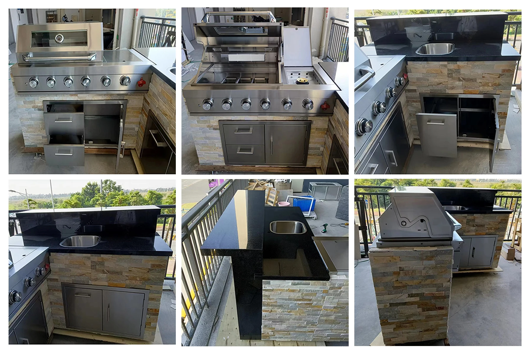 Outdoor Kitchen Stone Finish Bbq Island With Sink And Refrirator Bbq ...
