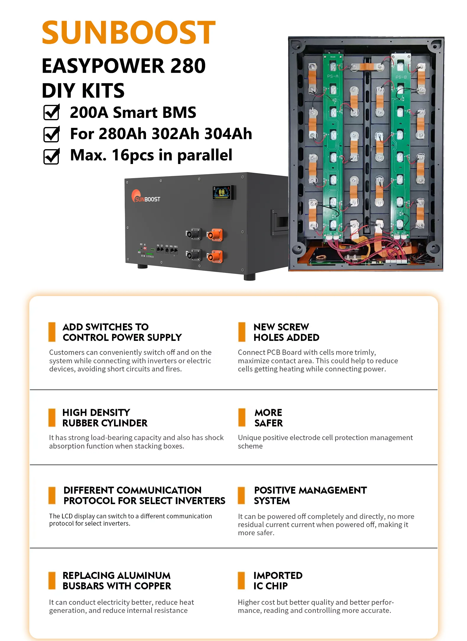 Sunboost EASYPOWER 280 DIY Battery Box Kit 51.2V 280Ah 300Ah 16S ...