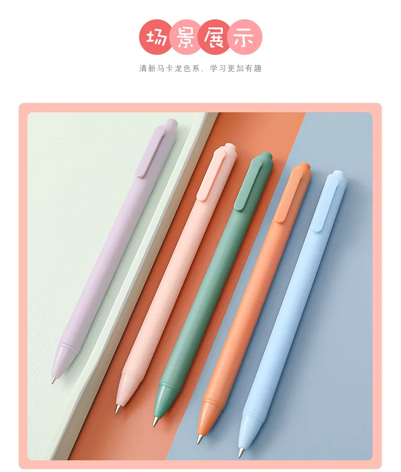 Simple Macaron Color Gel Pens - Solid, Erasable Black Ink