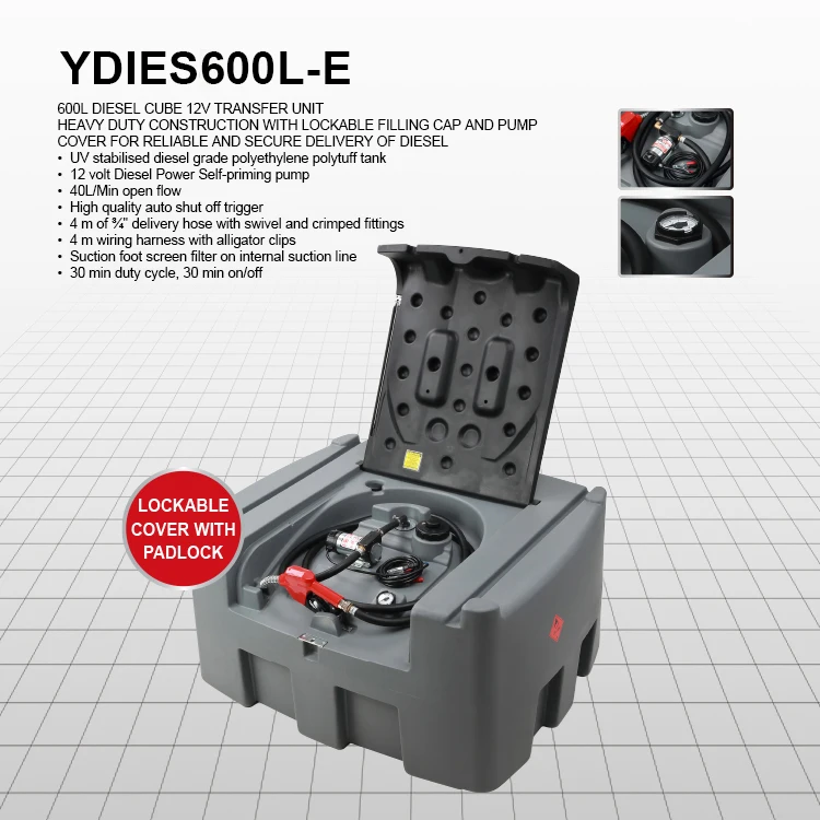 600L Diesel Tank with 12V Electric Pump for Mobile Refueling