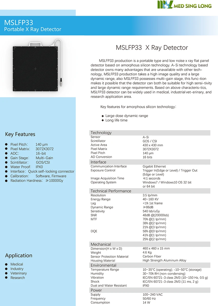MSL DR Flat Panel Detector - GOS/CSI Wired 17x17 for Human and Vet Use