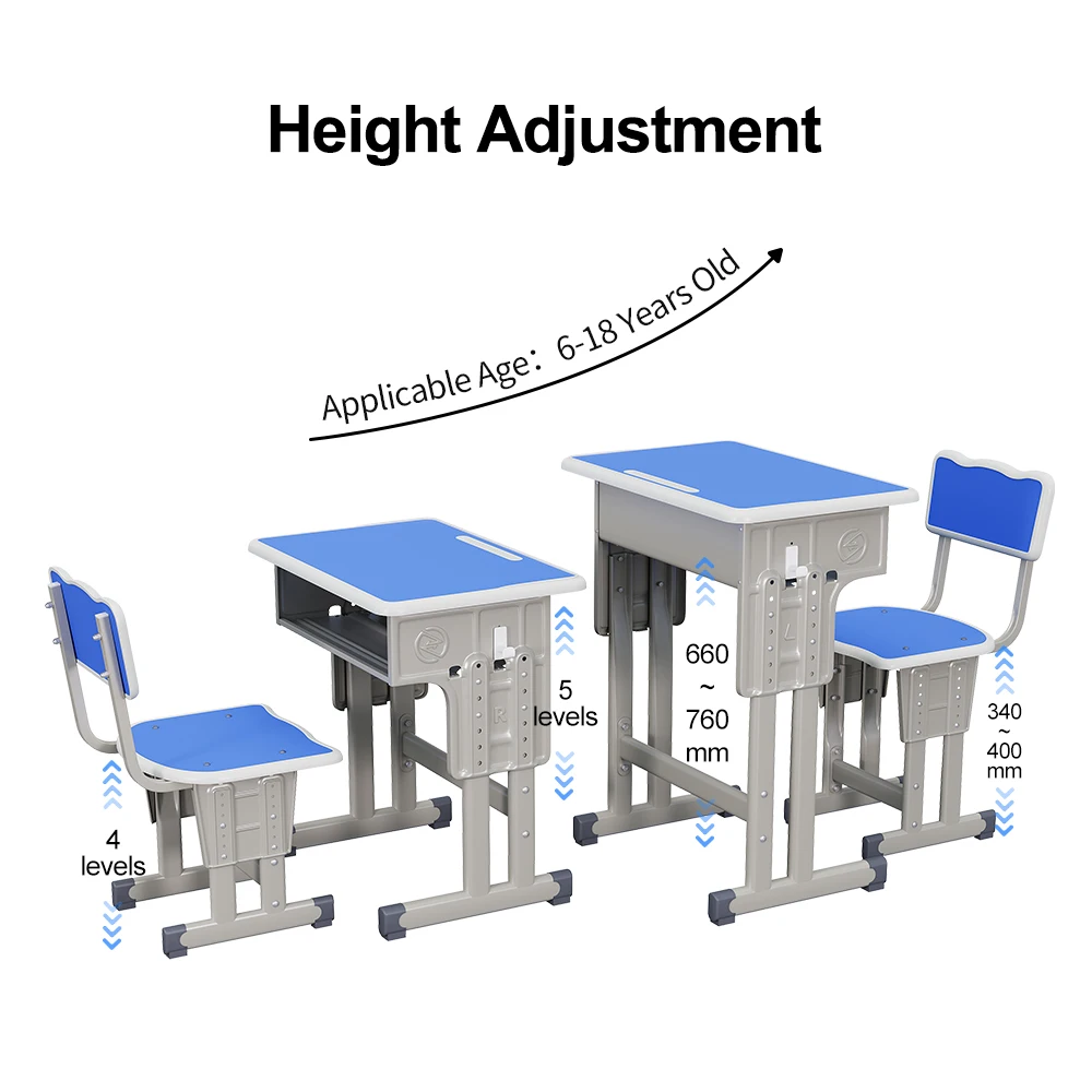 Primary School Furniture - MDF Wood Adjustable Table & Chair Set
