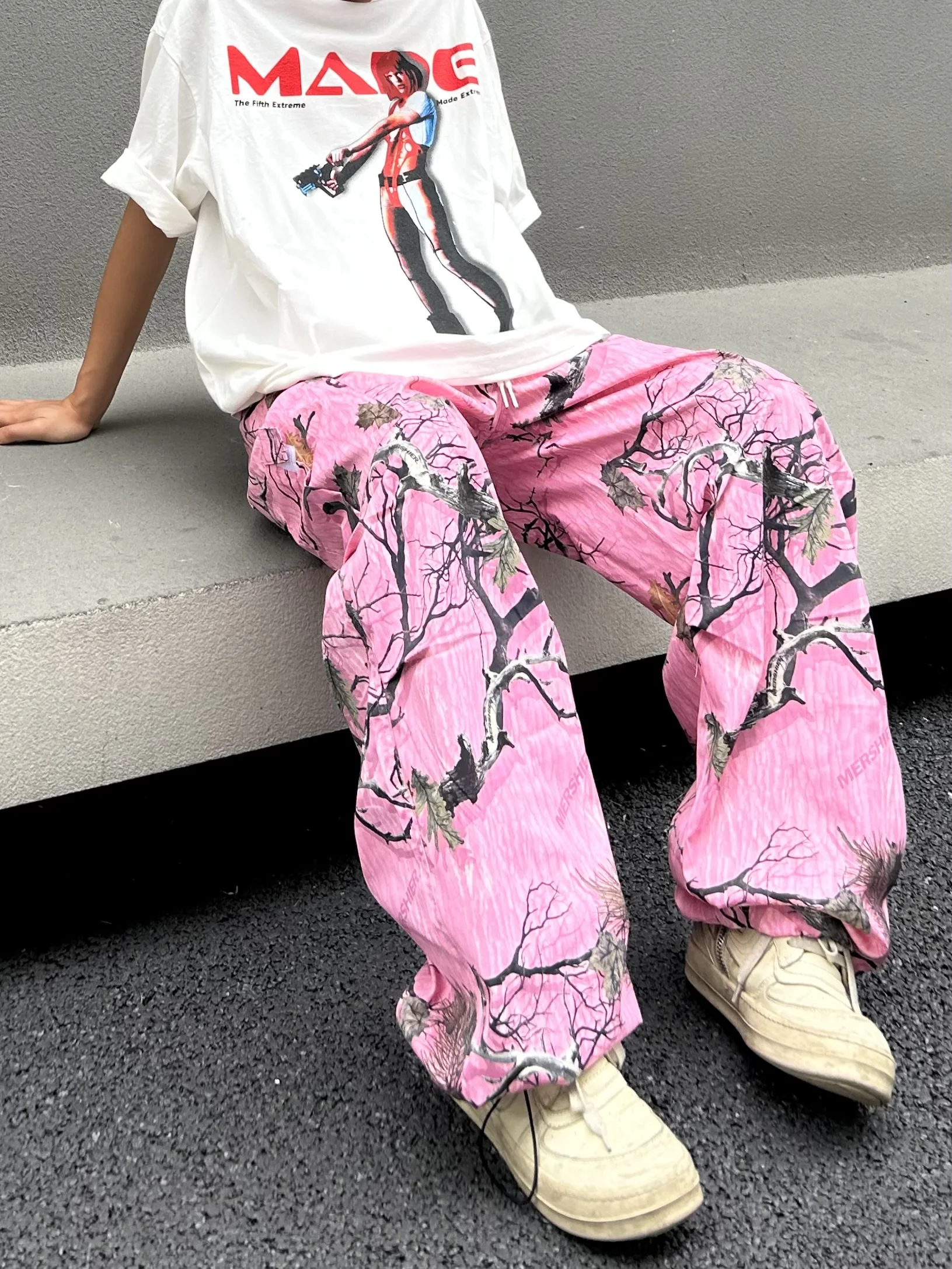 Vintage Camouflage Tree Print Men's High Waist Summer Baggy Wide-leg ...