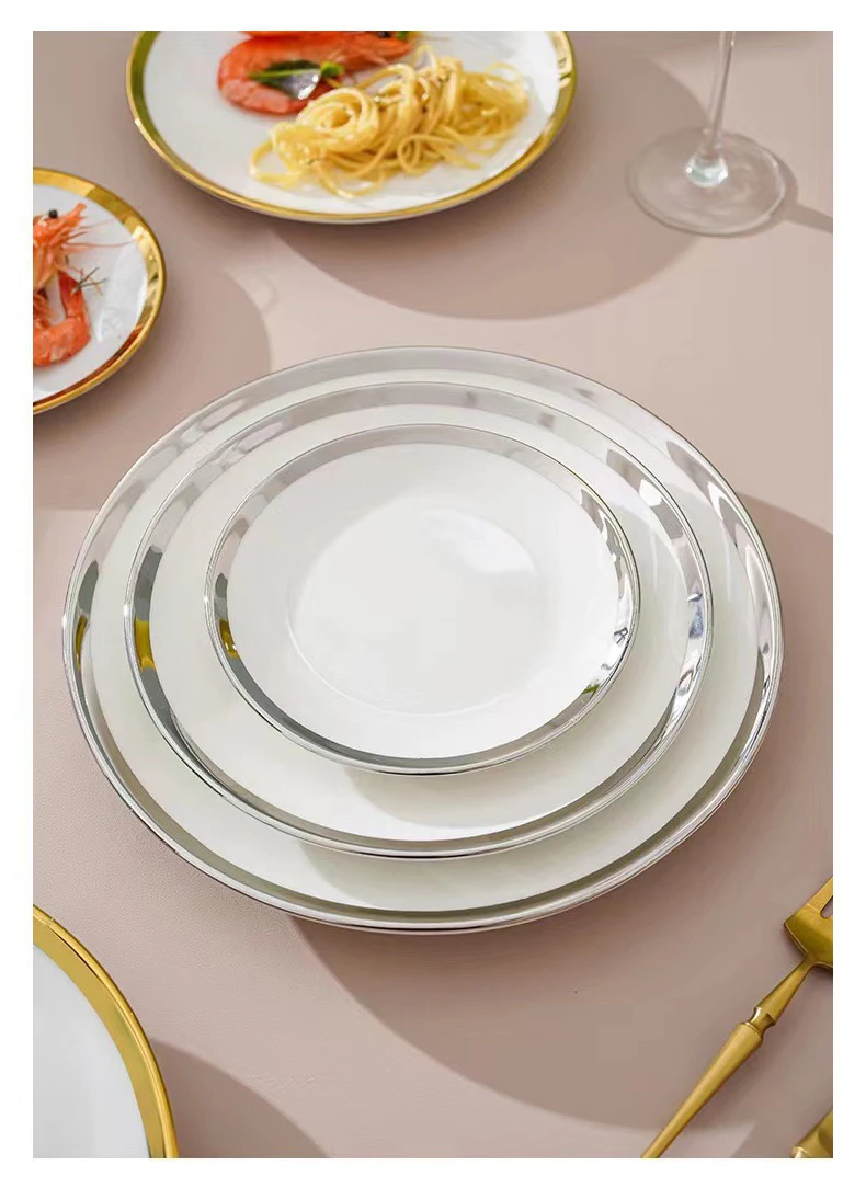 Modern Luxury Silver Gold Rim Porcelain Plates Buffet Plate Ceramic ...