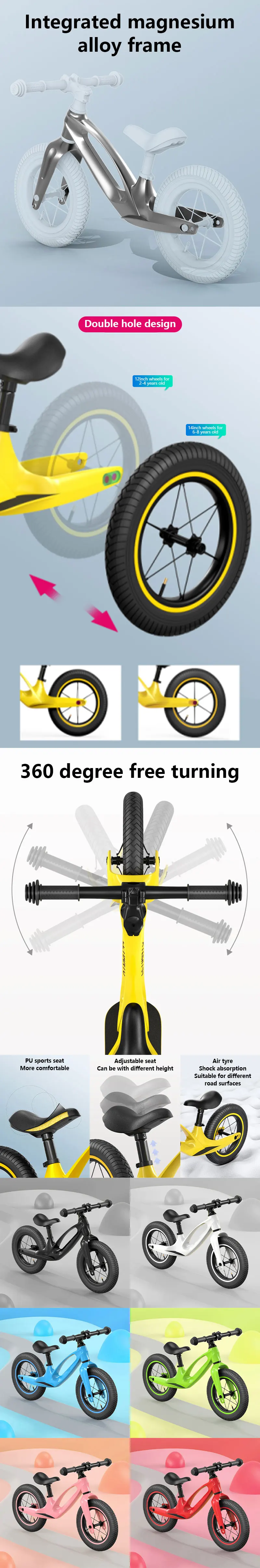 Kid Tricycle Balance Bike 12 Inch Run Walk Push Bicycle For Baby Kids ...