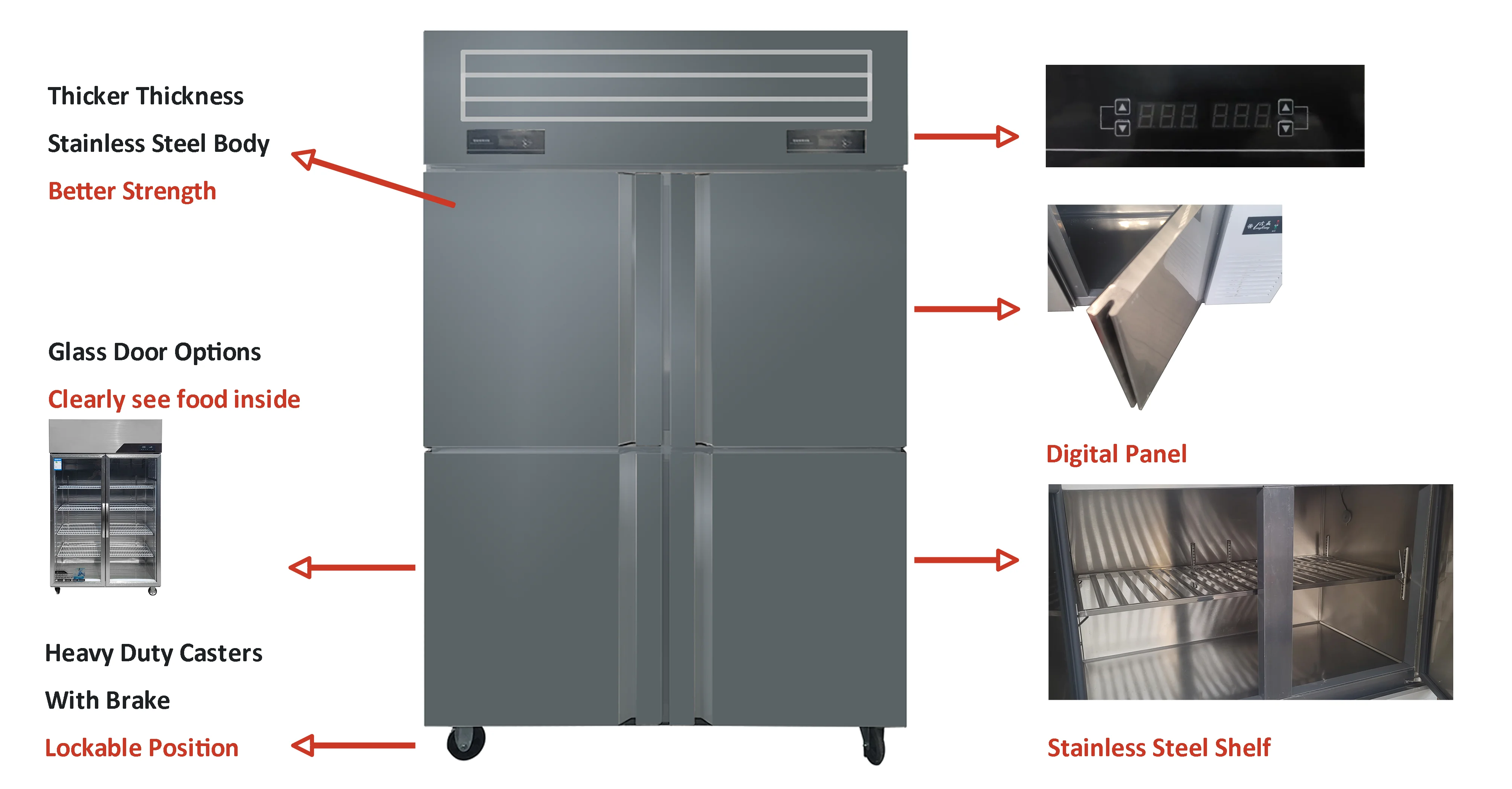 Commercial Restaurant Refrigerator 4 Door | Stainless Steel Reach-In ...
