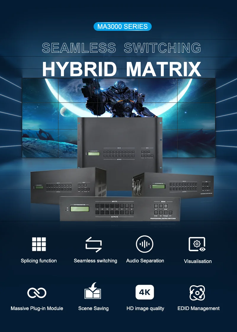 8 Input 8 Output Matrix Switcher Support Button Rs232 Ir Control 8x8 Seamless Switching Hybrid ...