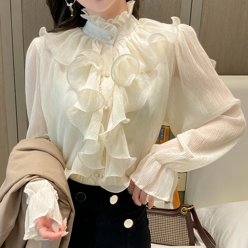Elegant Korean Ruffles Stitching Blouse - Perfect for Daily Life